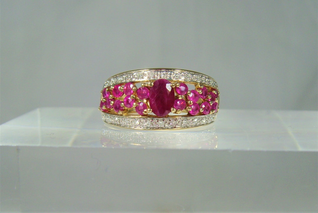 Vintage Quality Ruby and Diamond Cluster 9ct Yellow Gold Ring - Etsy