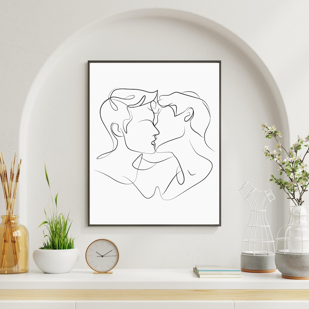 Gay Couple Line Art Print, Two Men Kissing Digital Download, Pride ...