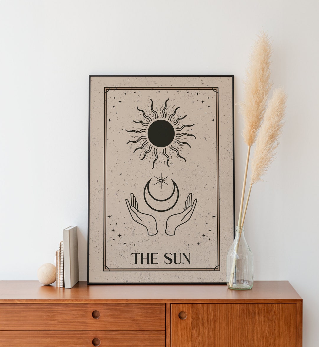 The Sun Celestial Tarot Card Print, Beige Boho Poster, Spiritual Wall ...
