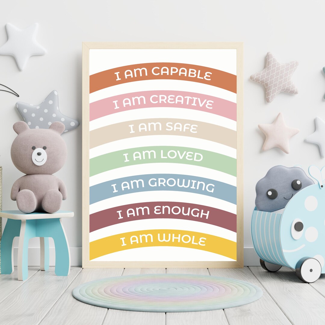 Boho Rainbow Affirmation Wall Art Digital Download, I Am Statements ...