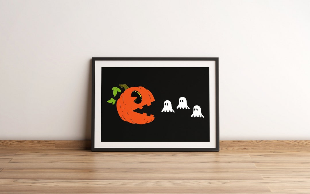 Pac Man Halloween Ghost Chase Wall Art, Spooky Season Gothic Decor ...
