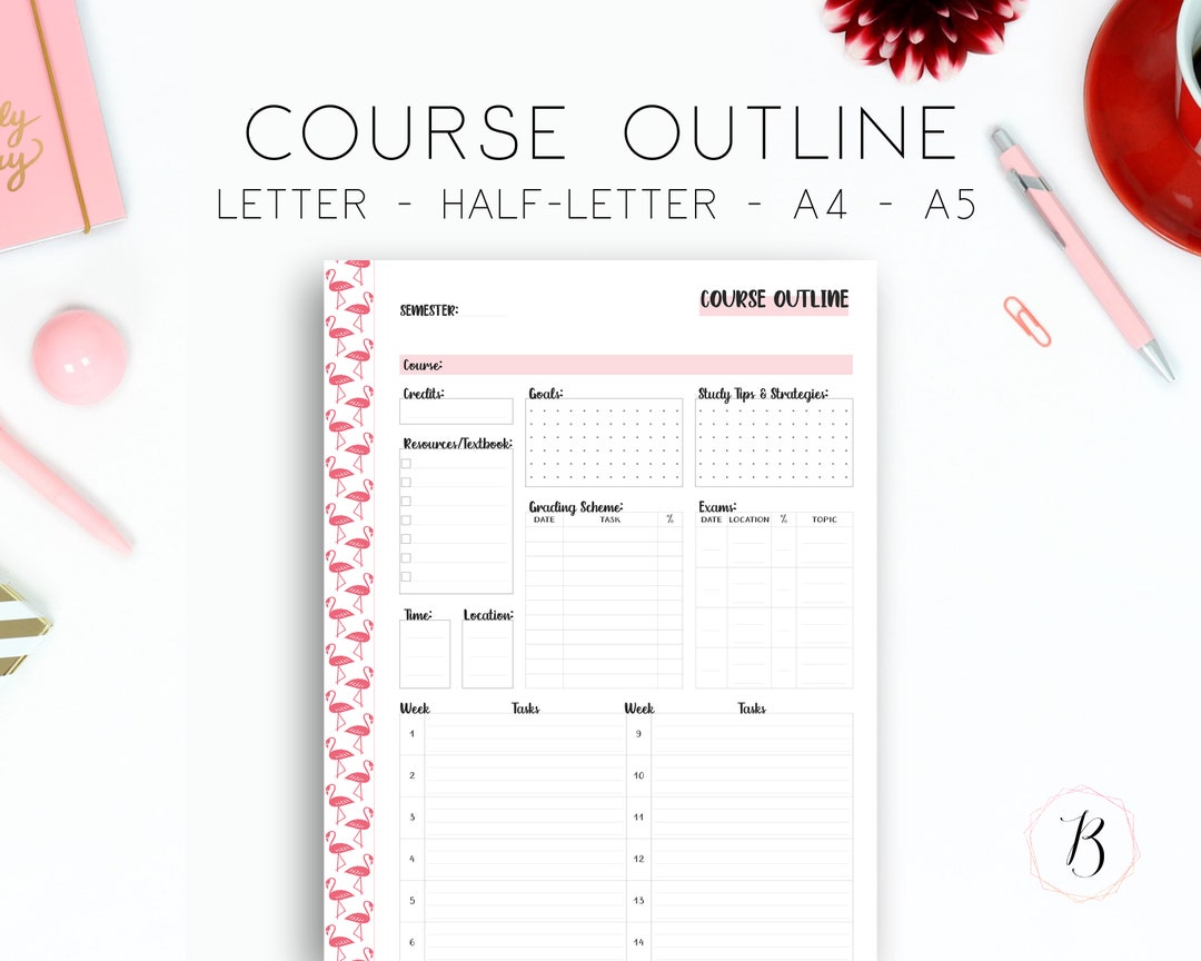 Course Outline Syllabus Printable PDF Planner Inserts; School College ...