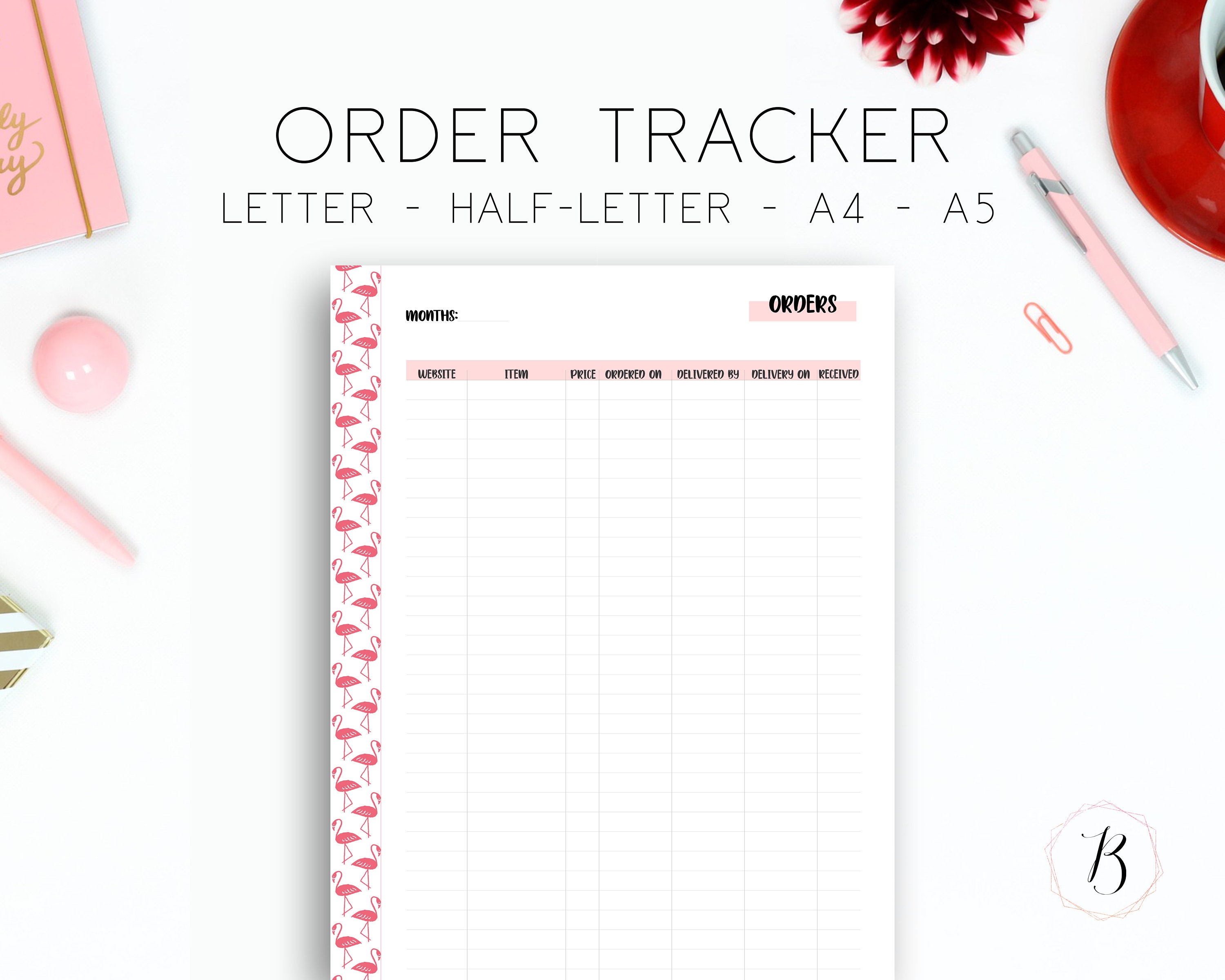 Order Tracker Printable PDF Planner Inserts, A4, A5, Half-letter ...