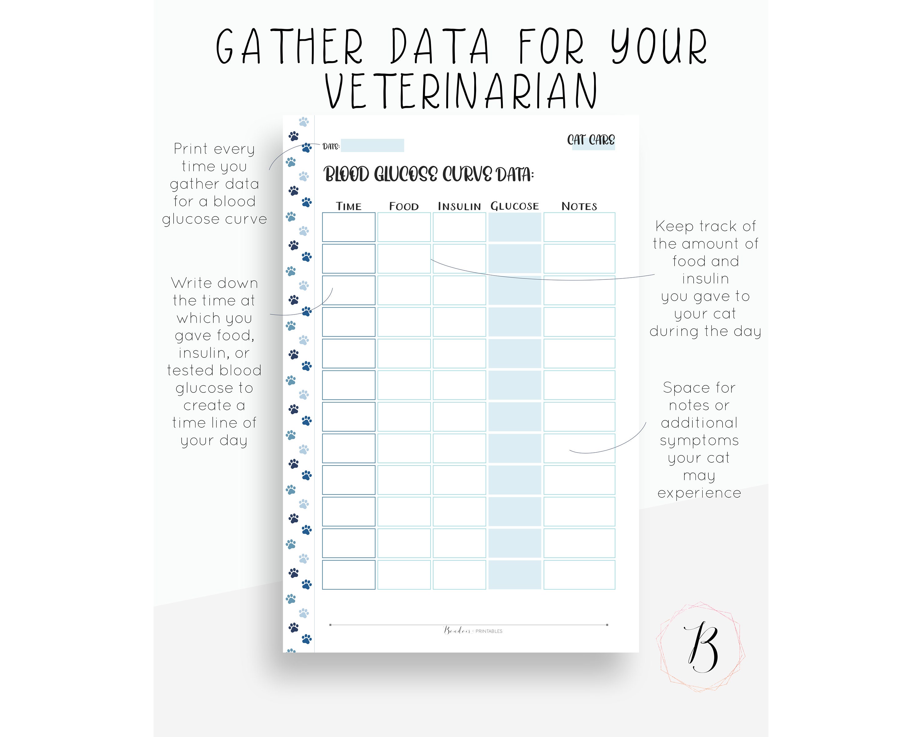 Cat Diabetes Insulin Tracker; Blood Glucose Curve Chart; PDF Printable ...