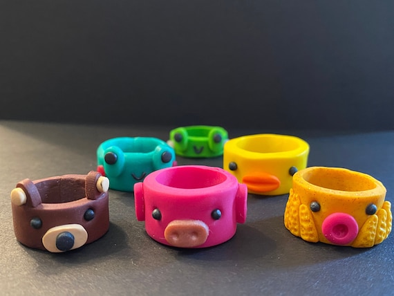 Polymer Clay Rings Animal Rings Frog Ring Clay Frog Ring Cute Ring Kawaii Ring Pig Ring Chick Ring Etsy