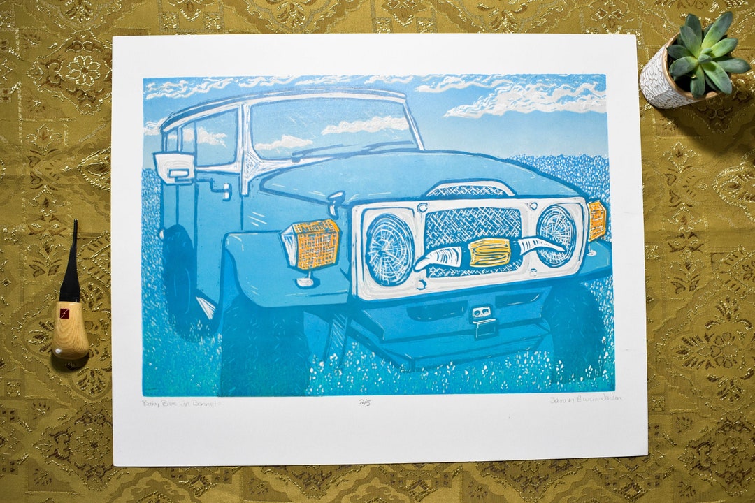 Vintage Land Cruiser Linocut Print Classic Auto Art - Etsy