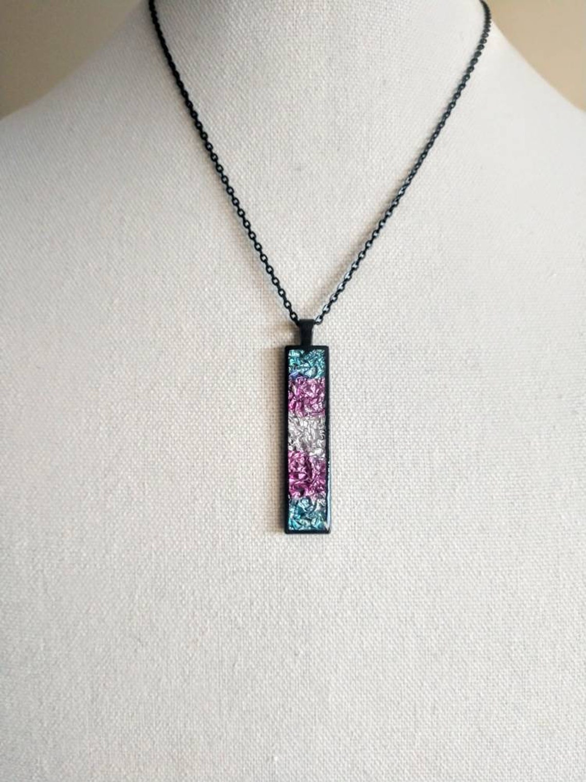 Trans Pride Colors in a Stained Glass Effect Necklace - Etsy