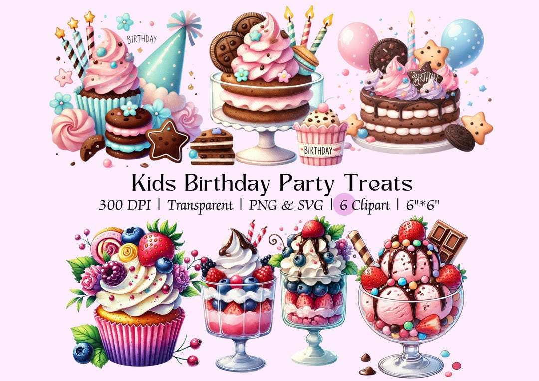 Delightful Birthday Treats Clipart for Kids, Party Invitations ...