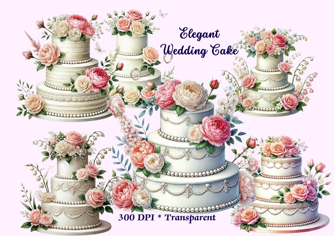 Romantic Wedding Cake Digital Clipart, Watercolour Cake, Wedding ...