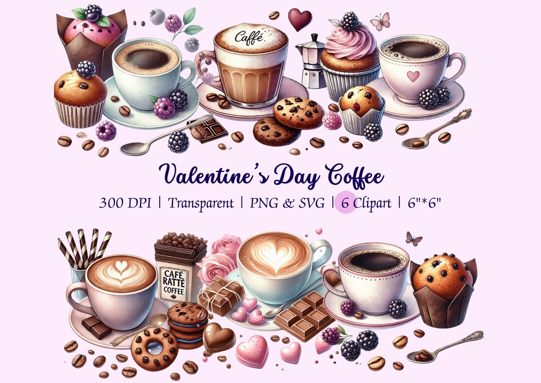 Sweet Valentine's Day Coffee Clip Art, Watercolour, Greeting Card ...