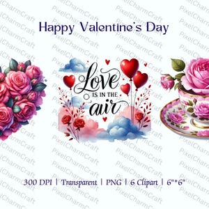 Romantic Valentine's Day Digital Clip Art, Watercolour Clipart, Party ...
