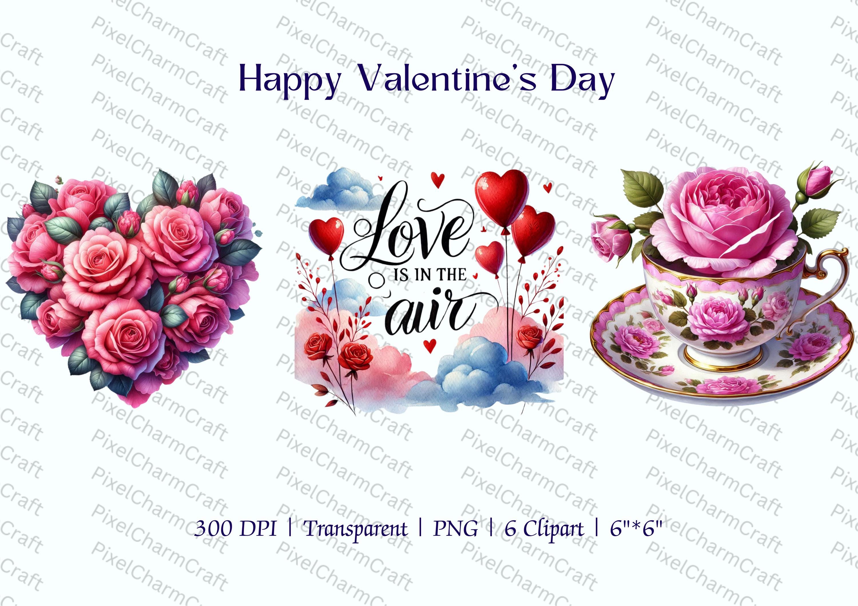 Romantic Valentine's Day Digital Clip Art, Watercolour Clipart, Party ...