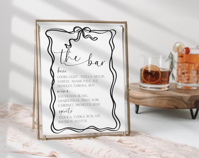 Hand-drawn Bow Editable Canva Template Bar Menu Sign- Digital Download ...