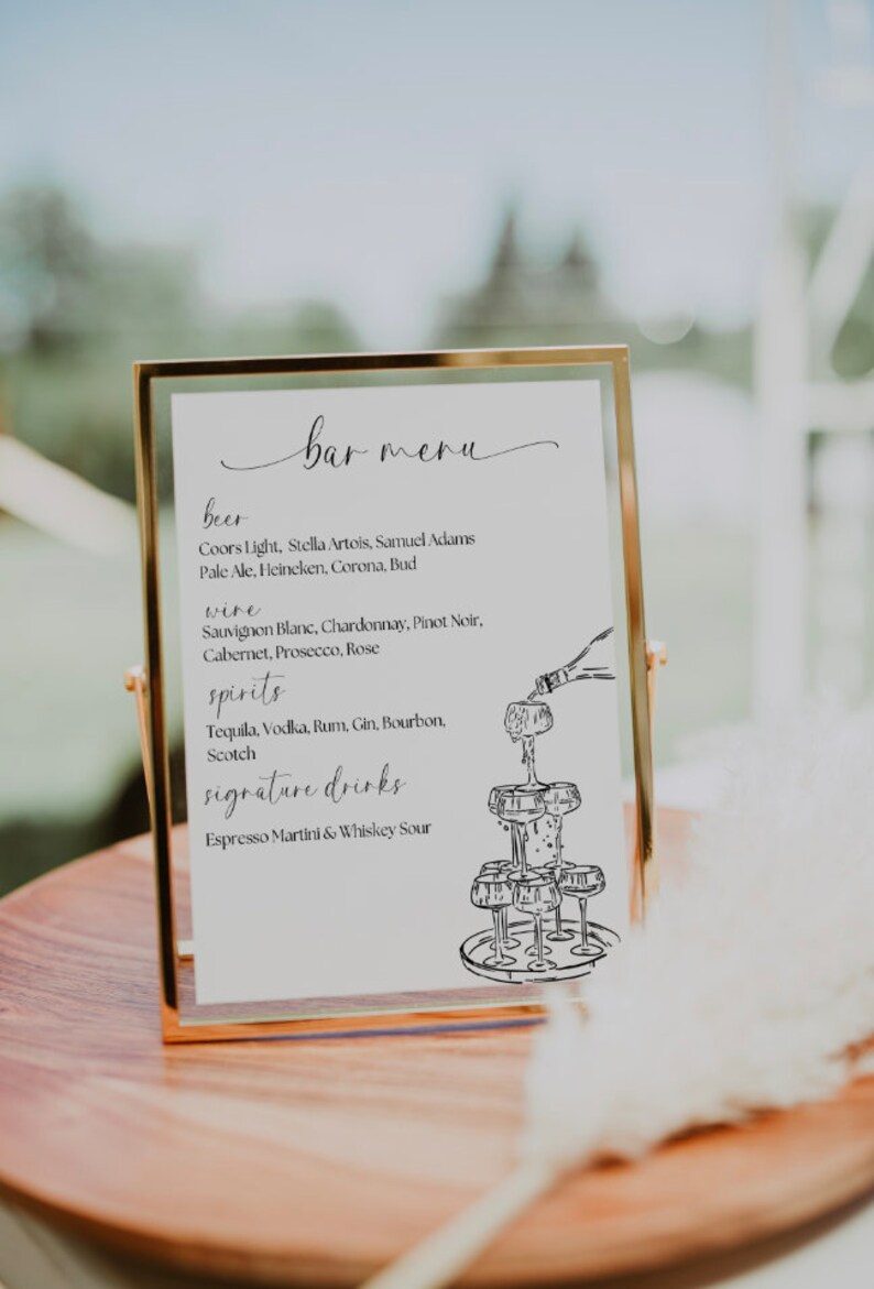 Modern Wedding Bar Menu Wedding Bar Sign Template Printable Bar Sign ...