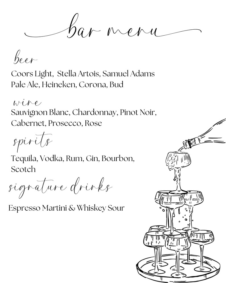 Modern Wedding Bar Menu Wedding Bar Sign Template Printable Bar Sign ...