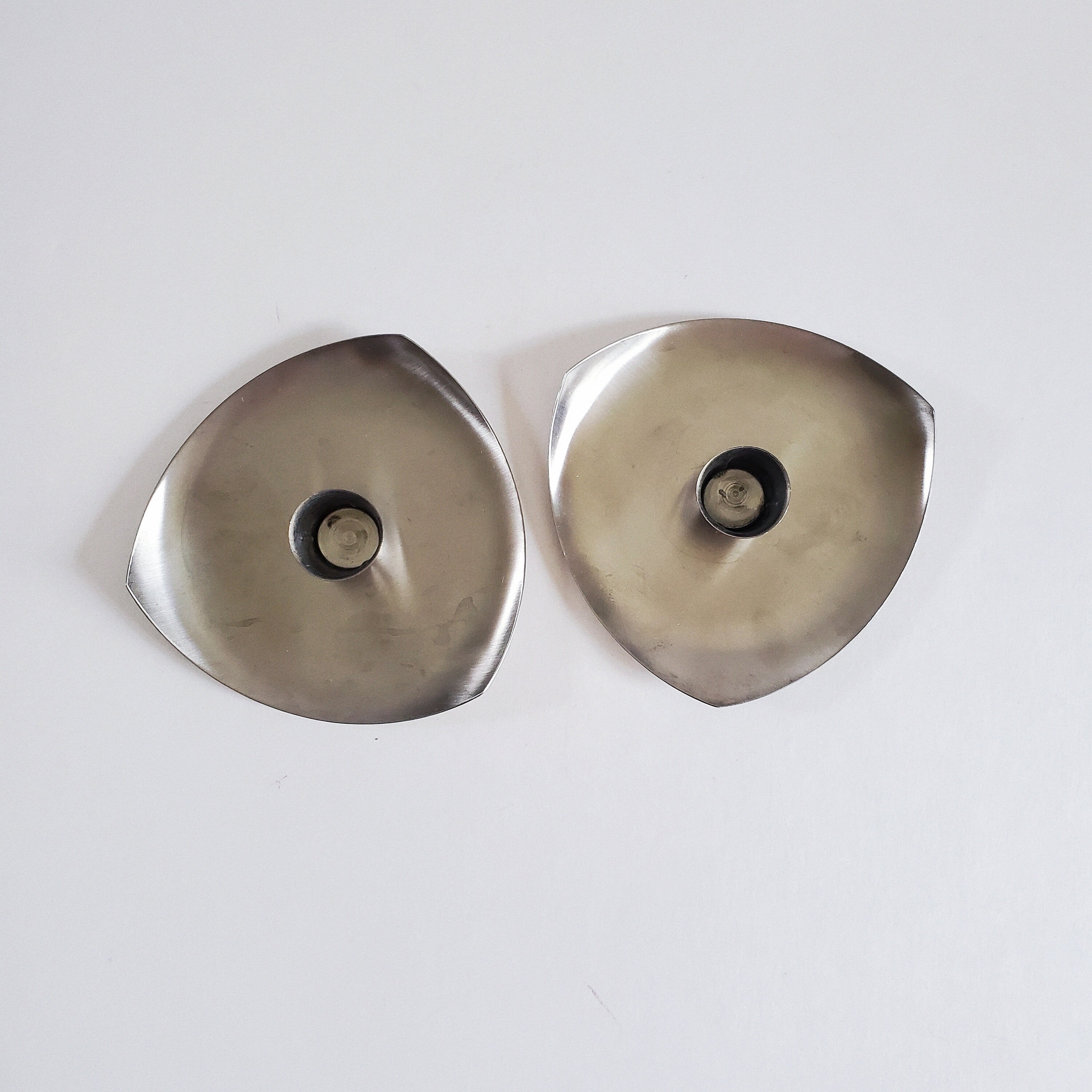 Vintage Pair of Modern Stainless Steel Low Triangle Candle - Etsy