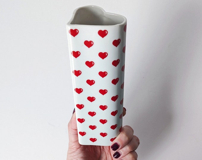 Vintage 1980s Ceramic Heart Shaped Vase With Red Heart Pattern ...