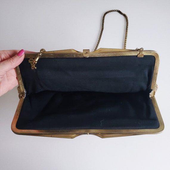 Vintage 1960s Gold Black Checkered Vinyl Purse Handba… - Gem