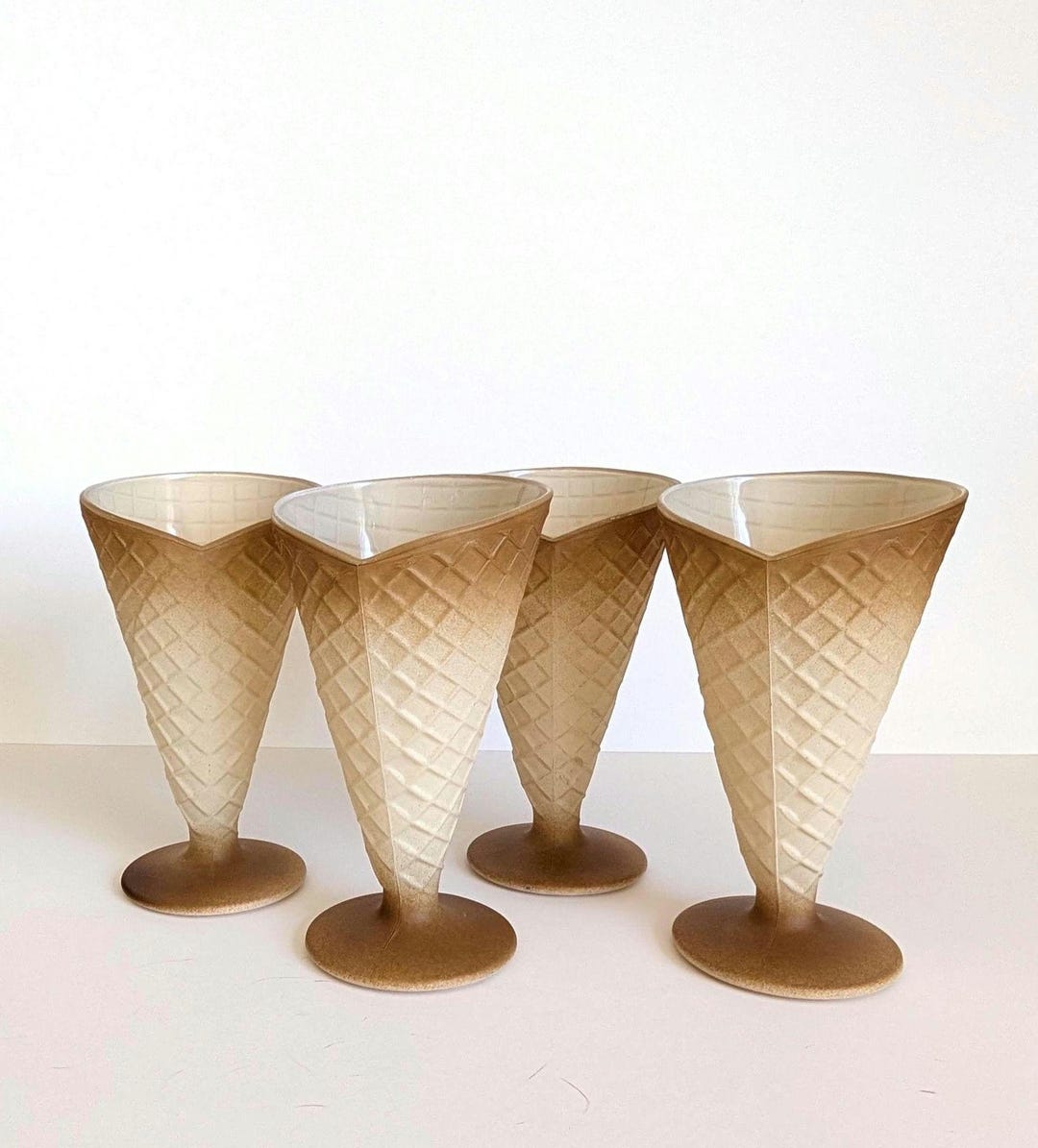Vintage 1970s Bormioli Rocco Glass Waffle Cone Ice Cream Parfait Dishes ...