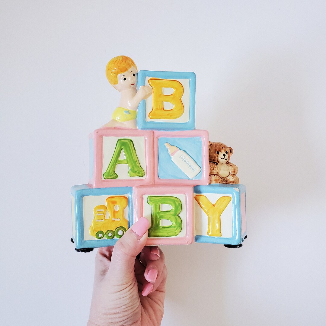 Vintage Retro Baby Block Coin Bank, Ceramic Coin Bank, Cute Retro ...