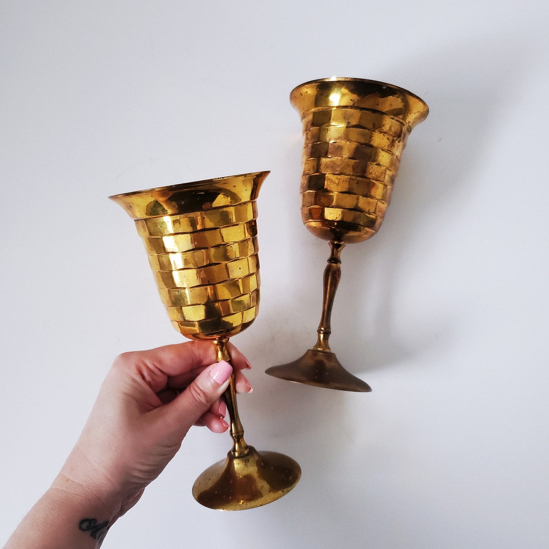 Vintage Brass Goblets, Brass Stemmed Wine Glasses, Vintage Barware ...