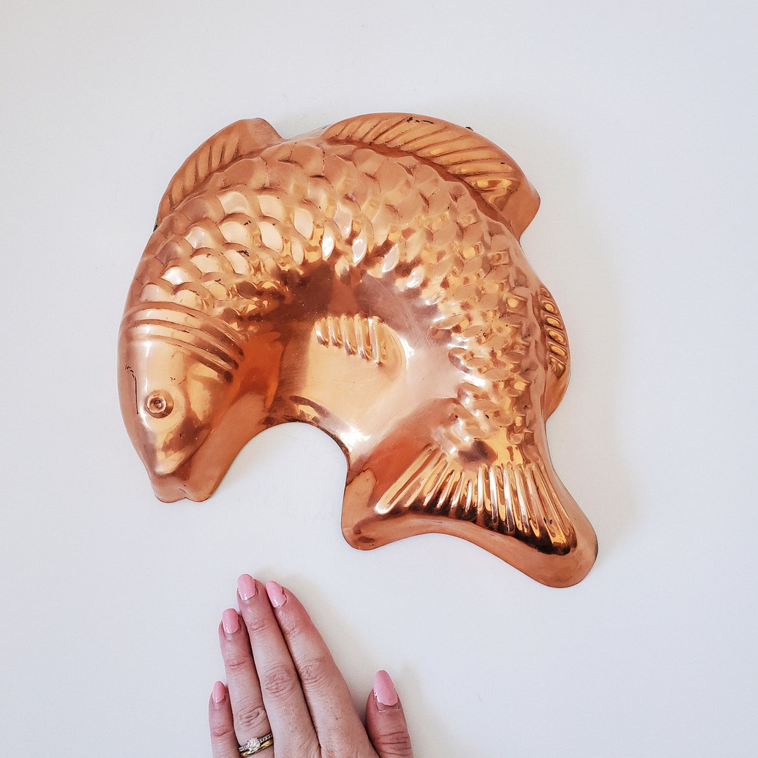 Vintage 1960s Copper Fish Jello Mold Bundt Pang, Mid Mod Kitchen Decor ...