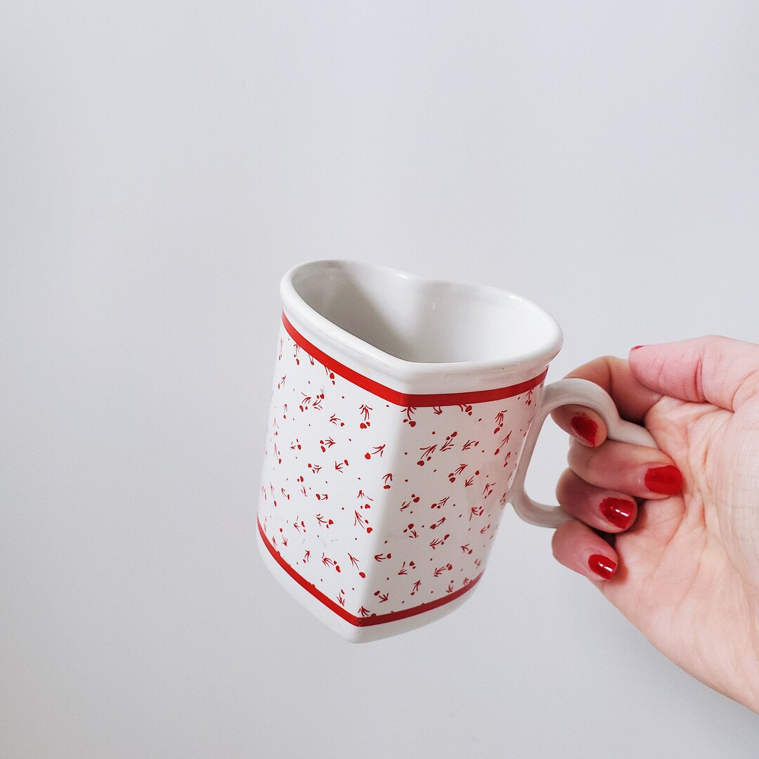 Vintage Valentines Day Heart Mug With Heart Shape Handle, Vintage BF GF ...