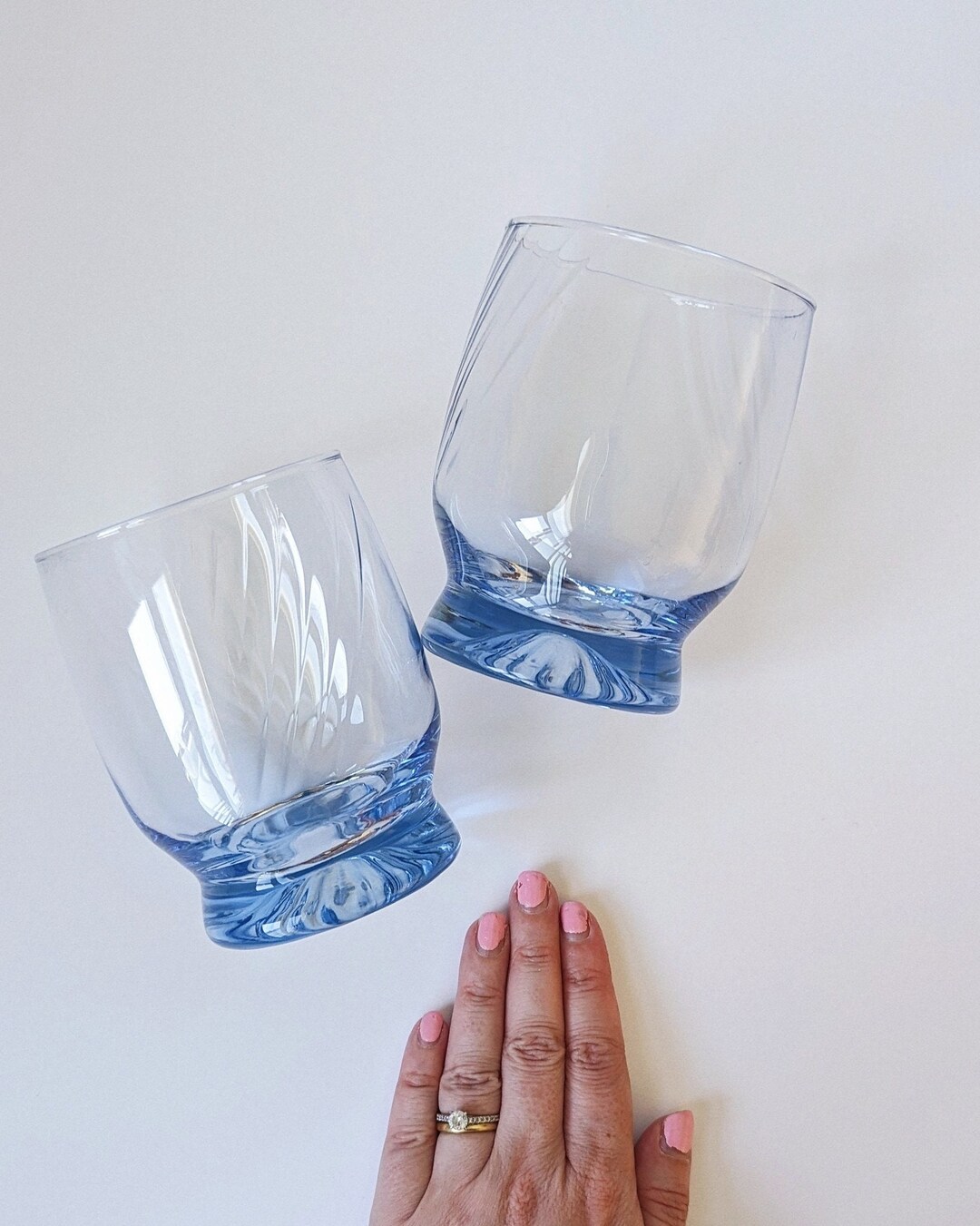 Vintage Libbey Misty Blue Sapphire Swirl Double Old Fashioned Glassware ...