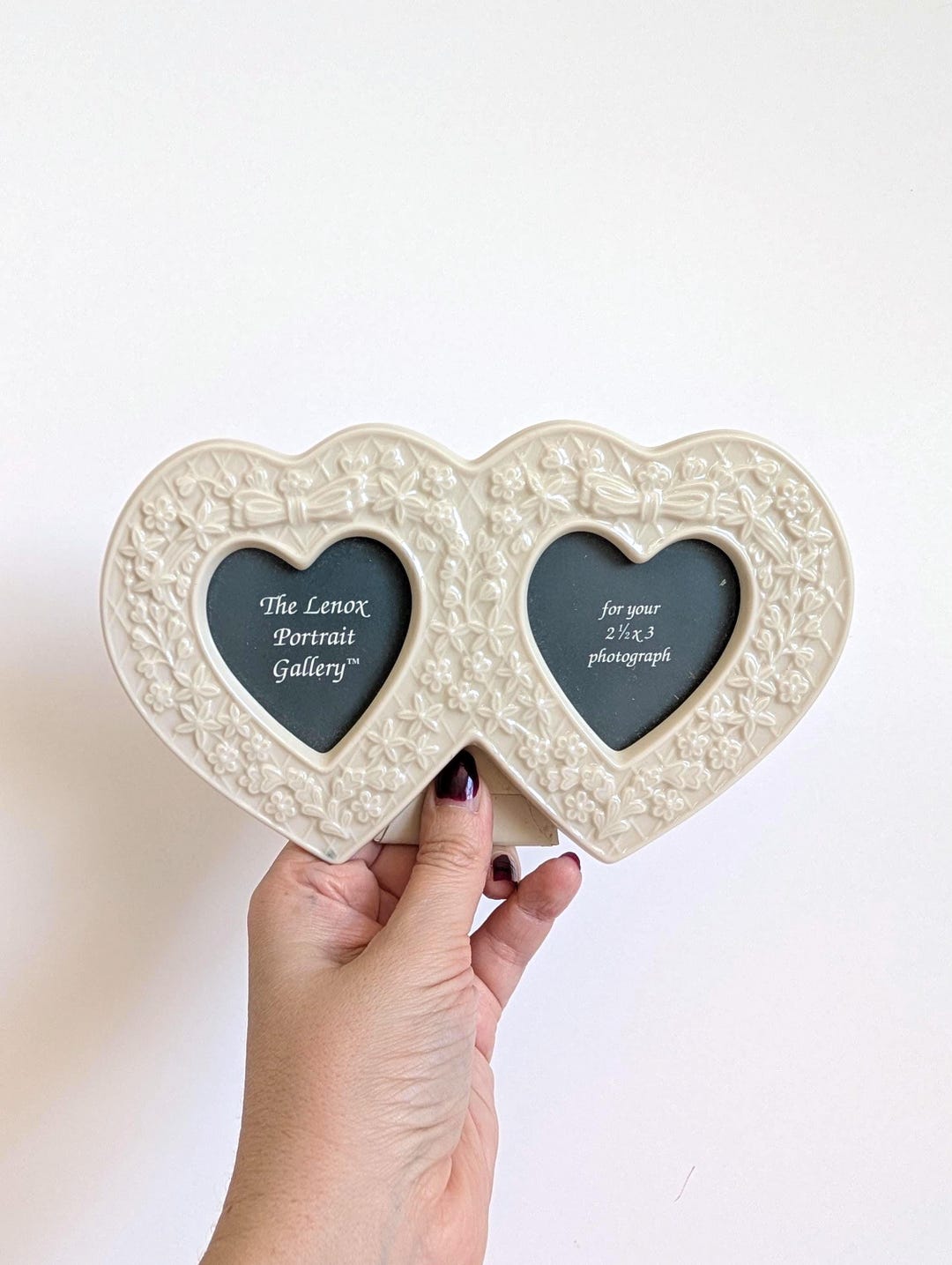 Vintage Lenox Porcelain Double Hearts Picture Frame With Floral Design ...