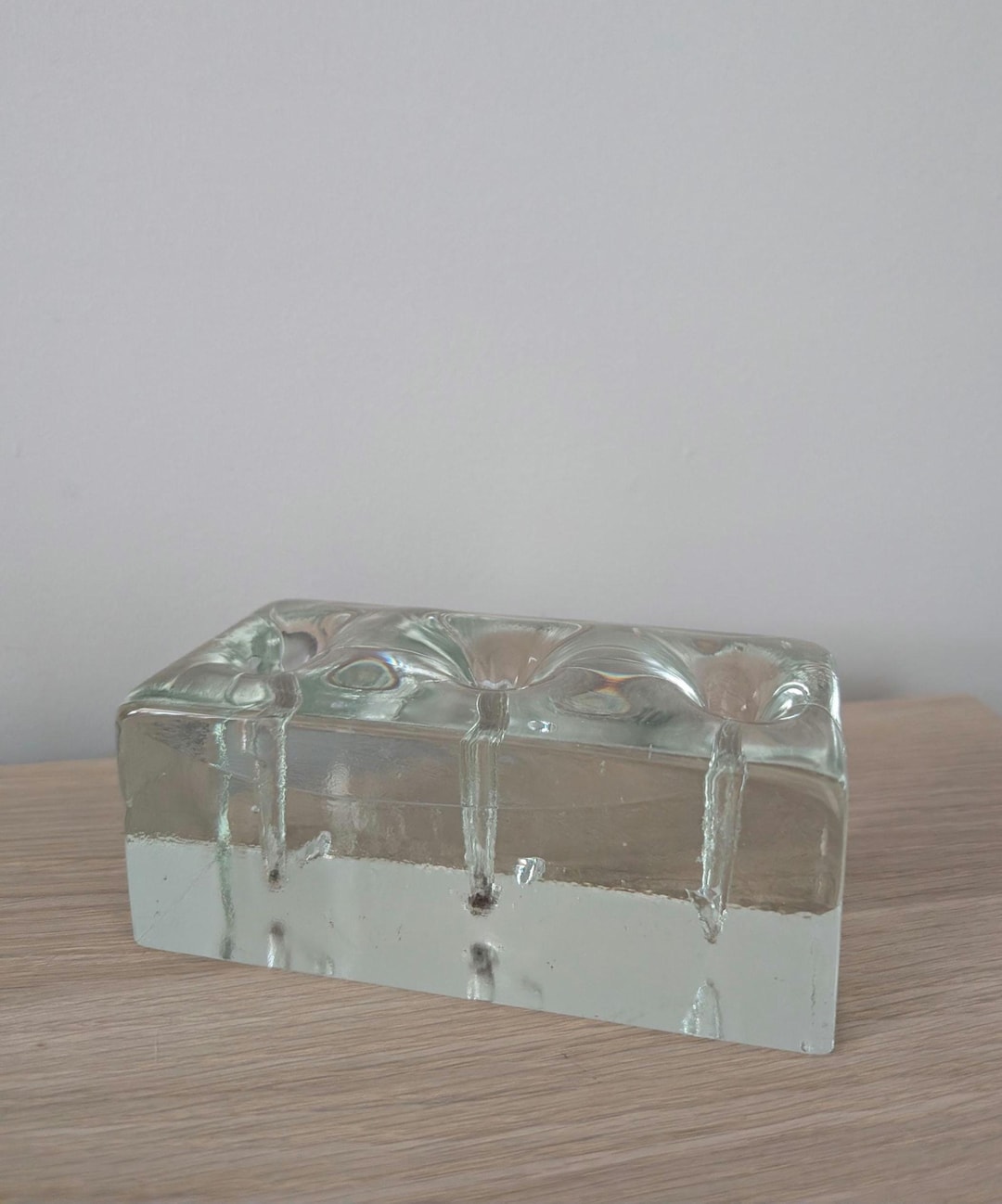Vintage Rare MCM Crystal Glass Block Candle Holder, Brutalist Style Ice ...