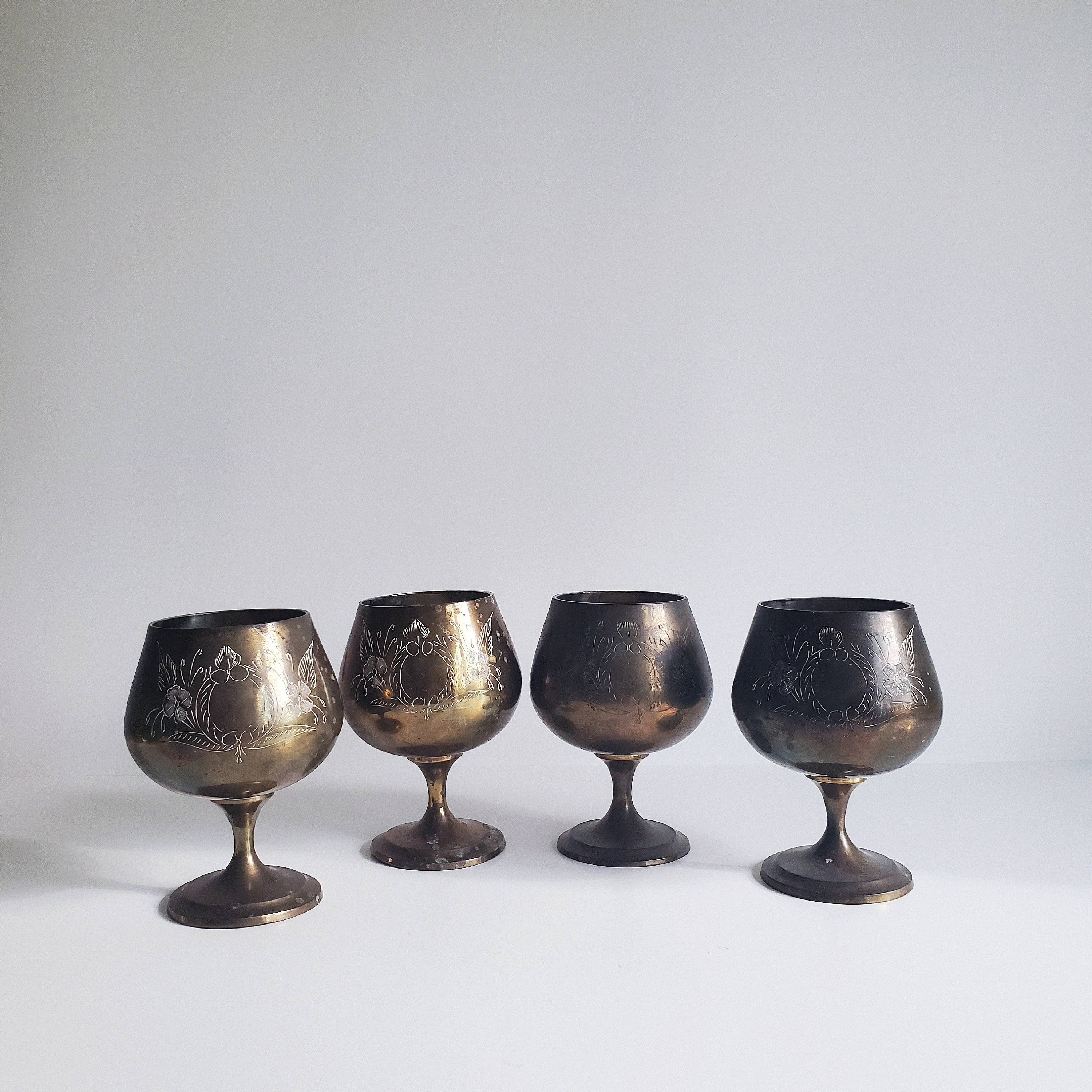 Vintage Brass Etched Wine Water Goblets. Set of 8. Made in India ...