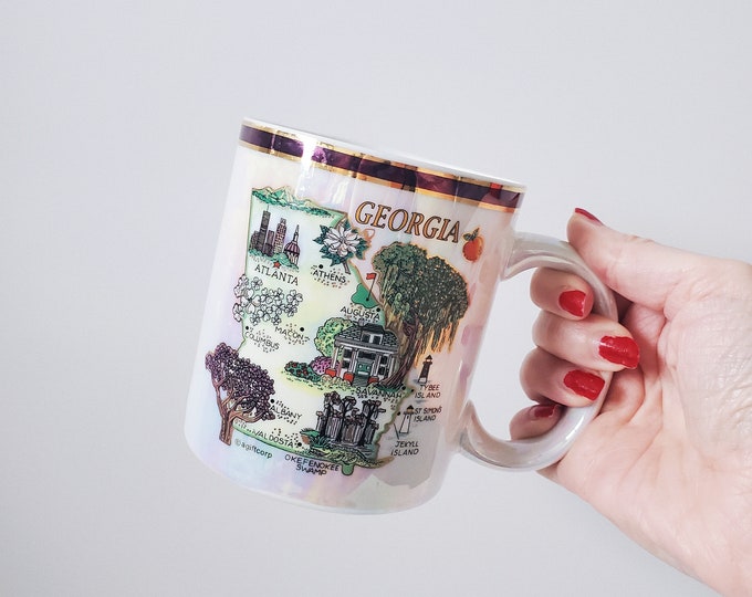 Vintage 1980s Iridescent Georgia Souvenir Coffee Mug - Etsy