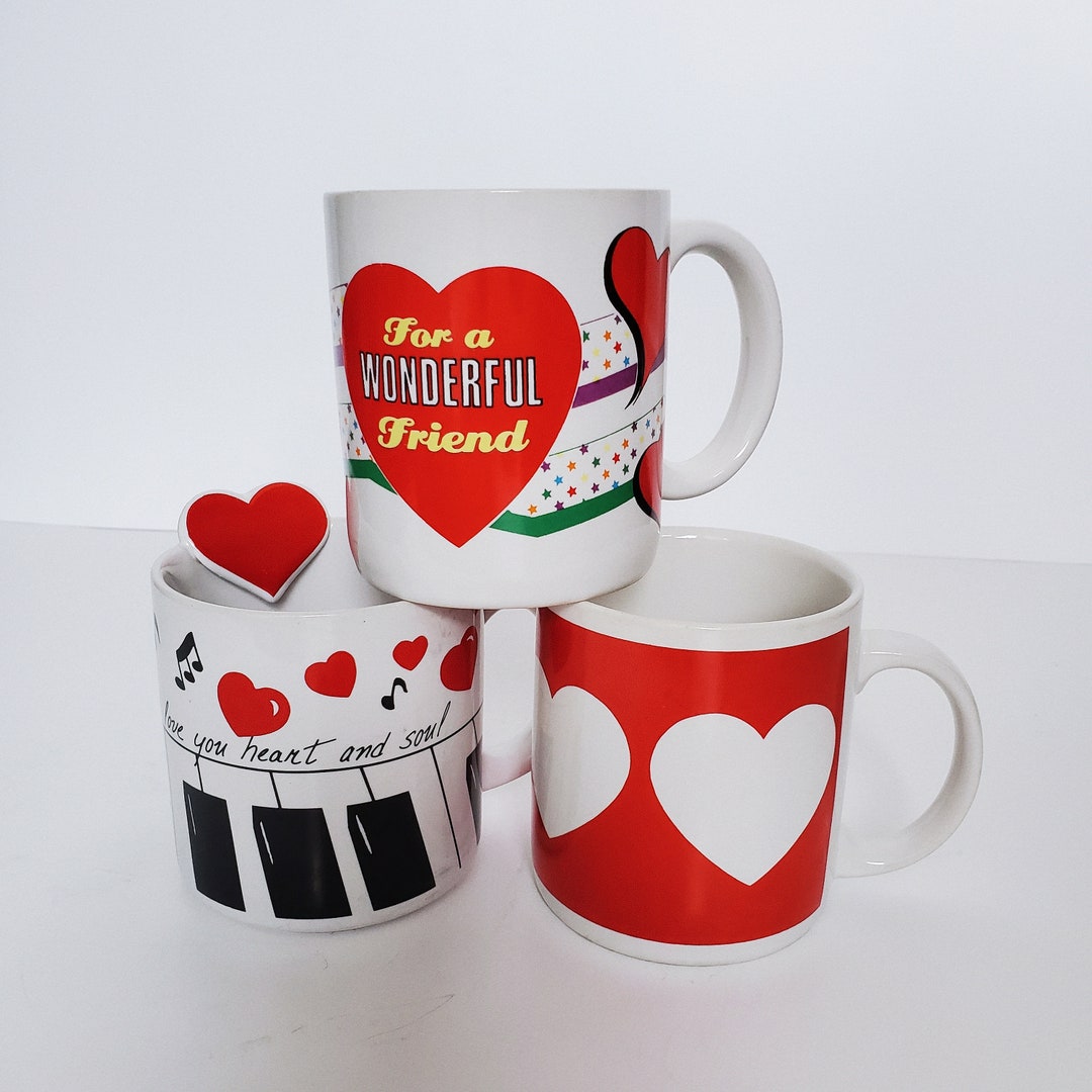 Vintage 1980s Valentines Day Coffee Mugs, Retro Vintage BF GF Coffee ...