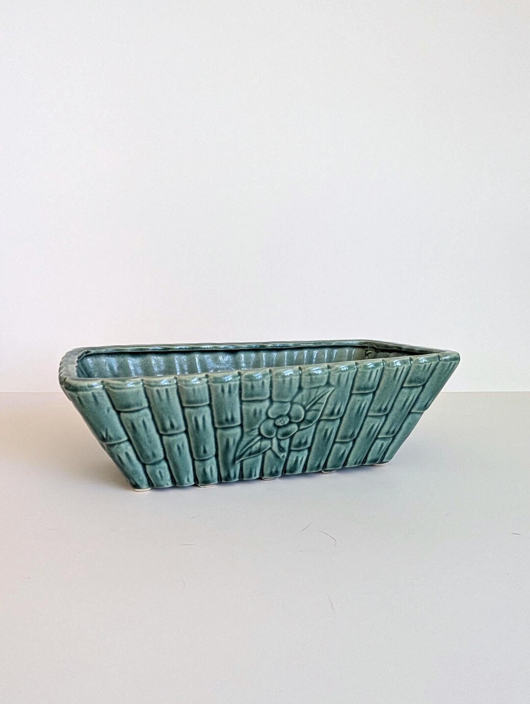 Vintage USA Light Green Pottery Planter With Textured Sides, Retro ...