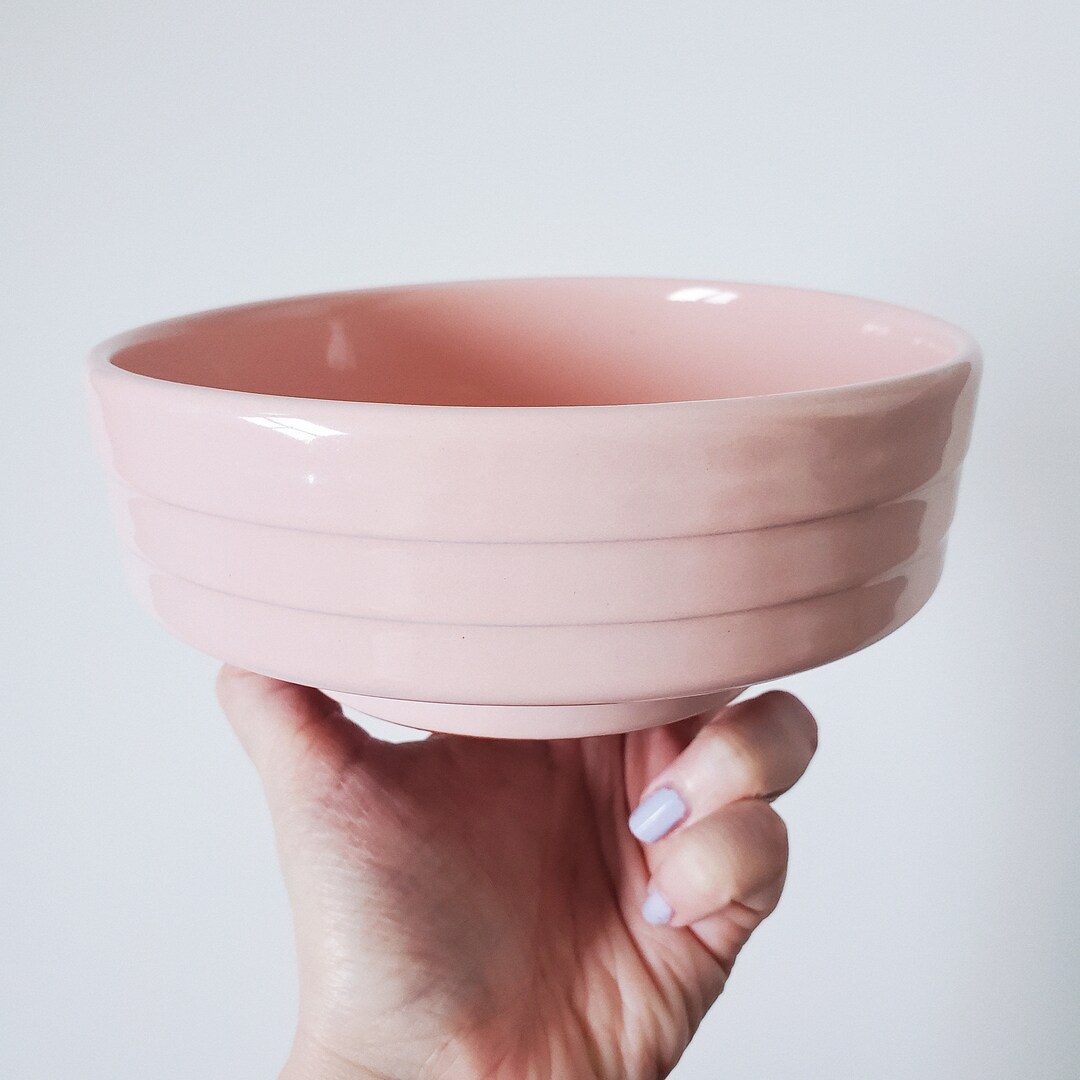 Vintage Pastel Pink With Stripes Pottery Planter, Art Deco Shallow Pink ...