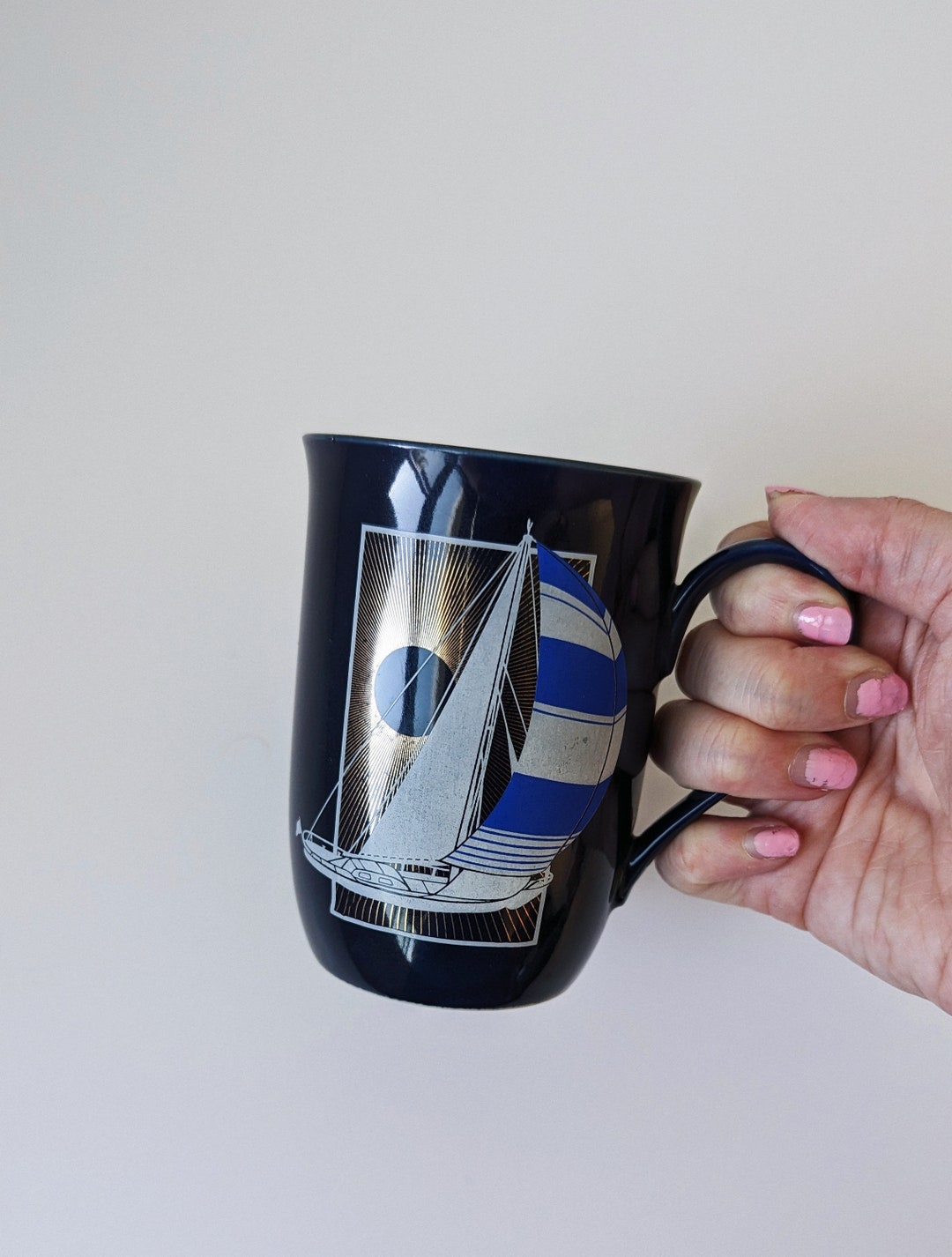 Vintage 1970s Cameron Sailboat Coffee Mug in a Dark Blue Ceramic. Great ...