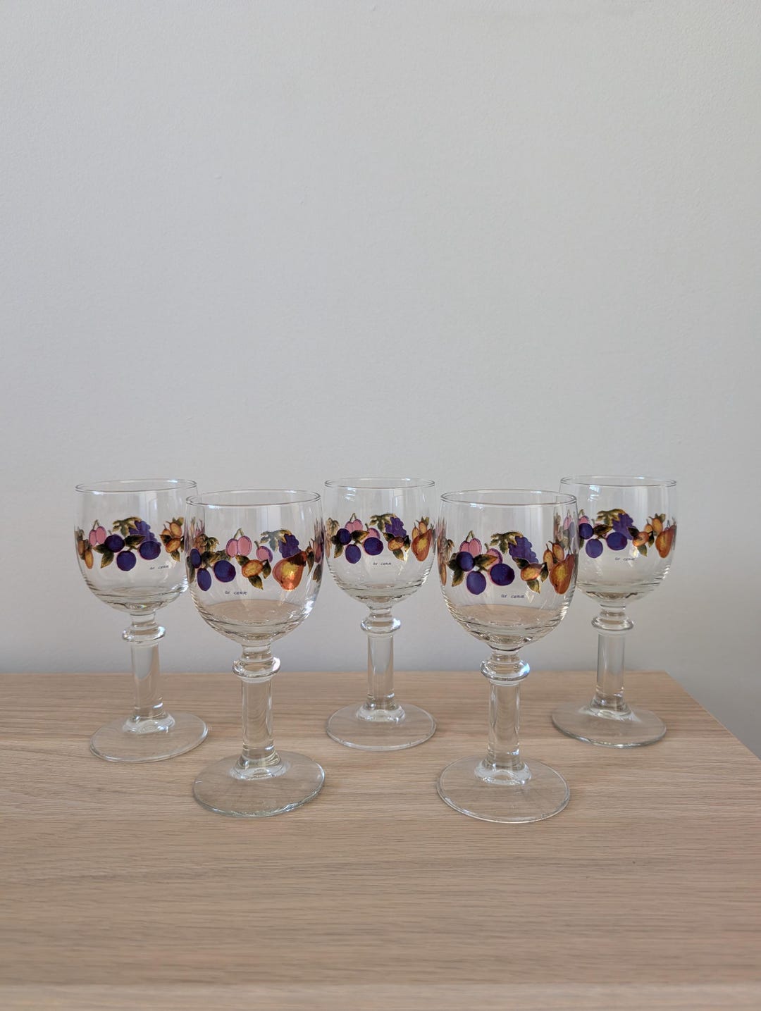 Vintage 1980s Cerve Italy Wine Glasses, Multi Fruit Pattern, Set of 5 ...