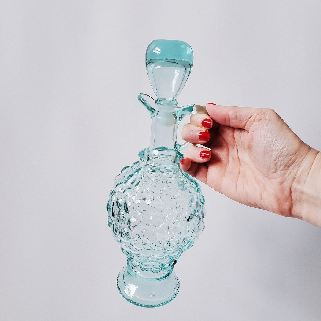 Vintage 1970s Clear Pale Blue Pressed Glass Embossed Bottle, Vintage ...