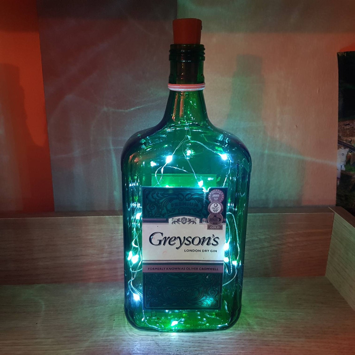 Upcycled Greyson's Gin Bottle Light: Green Home Bar Decor - Etsy UK