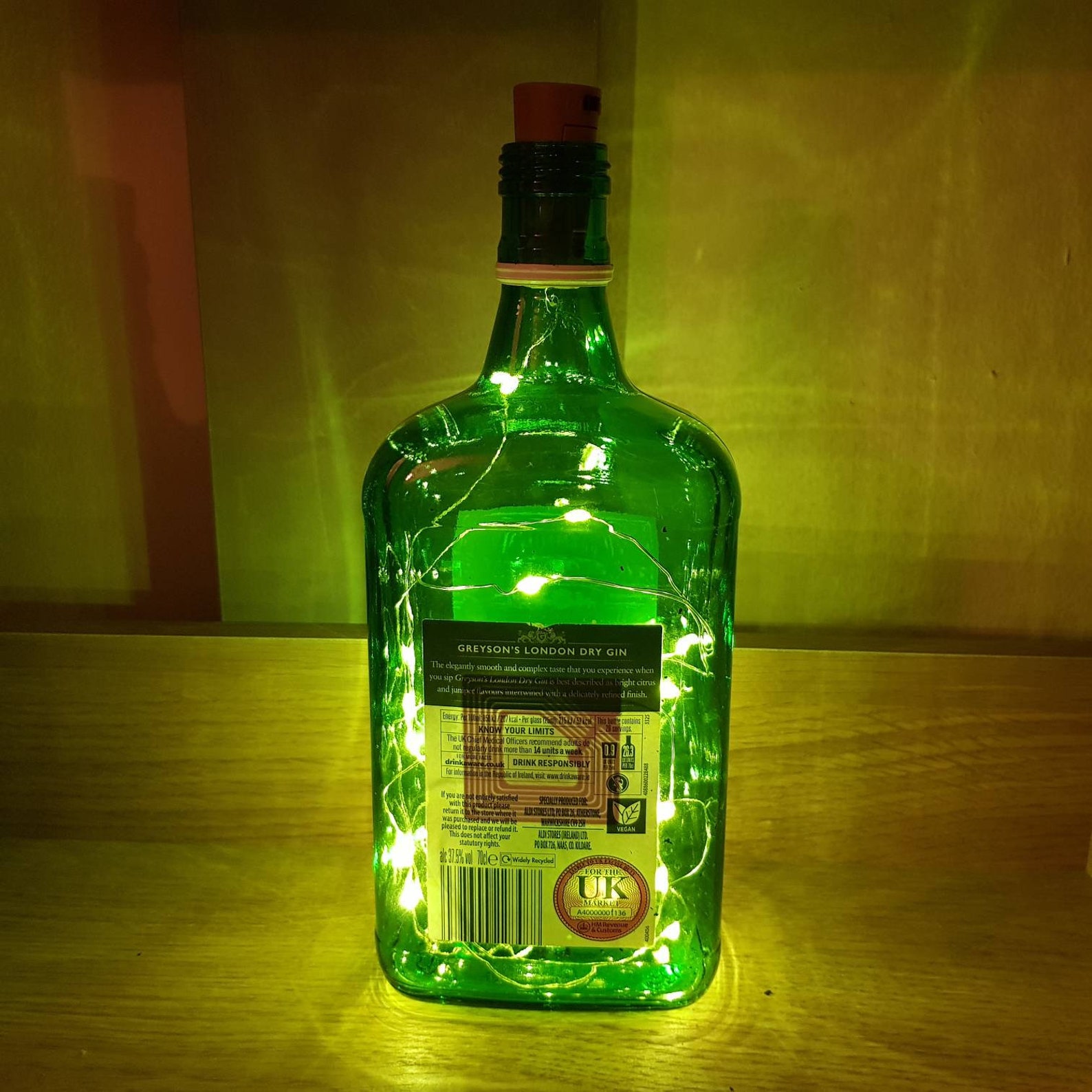 Upcycled Greyson's Gin Bottle Light: Green Home Bar Decor - Etsy UK