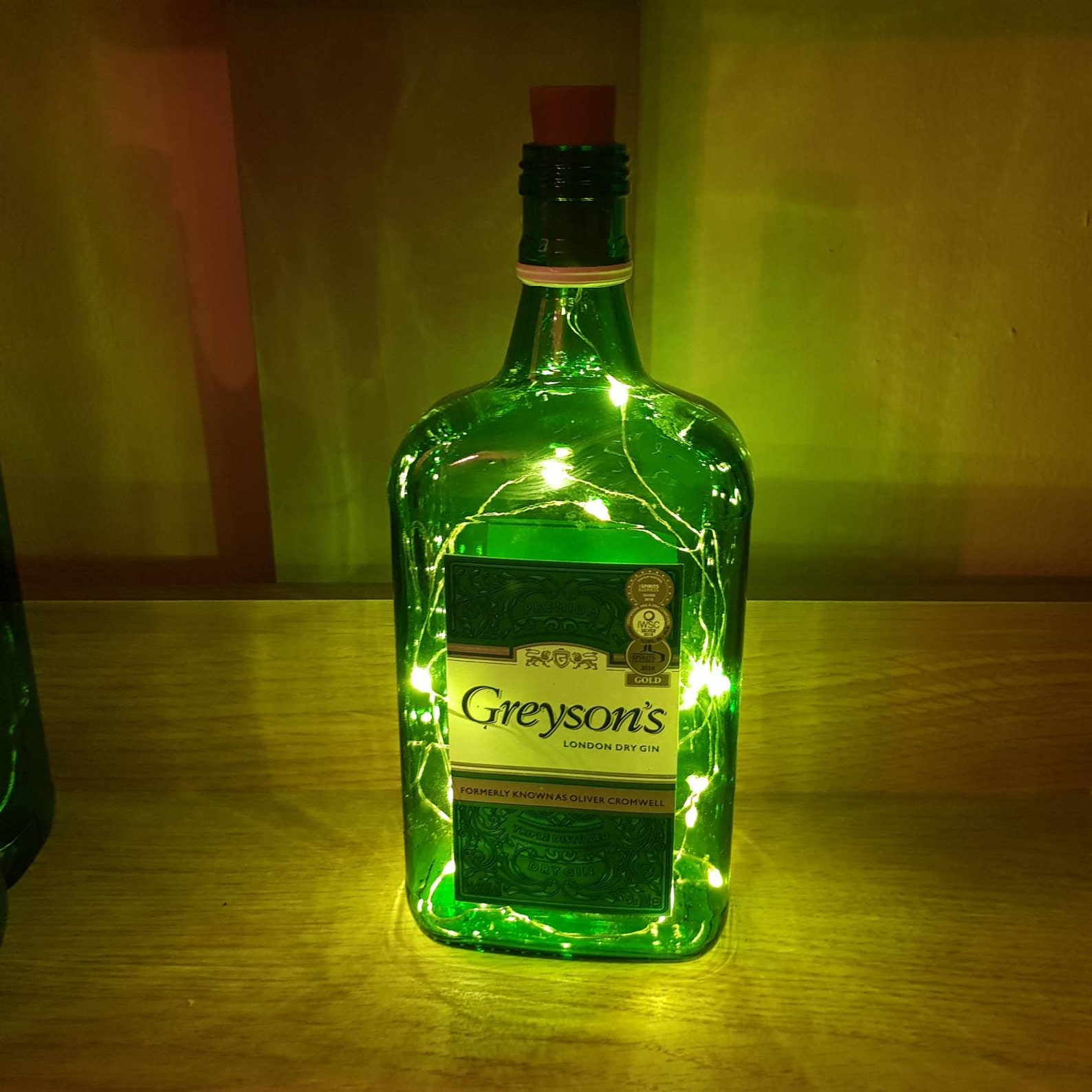 Upcycled Greyson's Gin Bottle Light: Green Home Bar Decor - Etsy UK