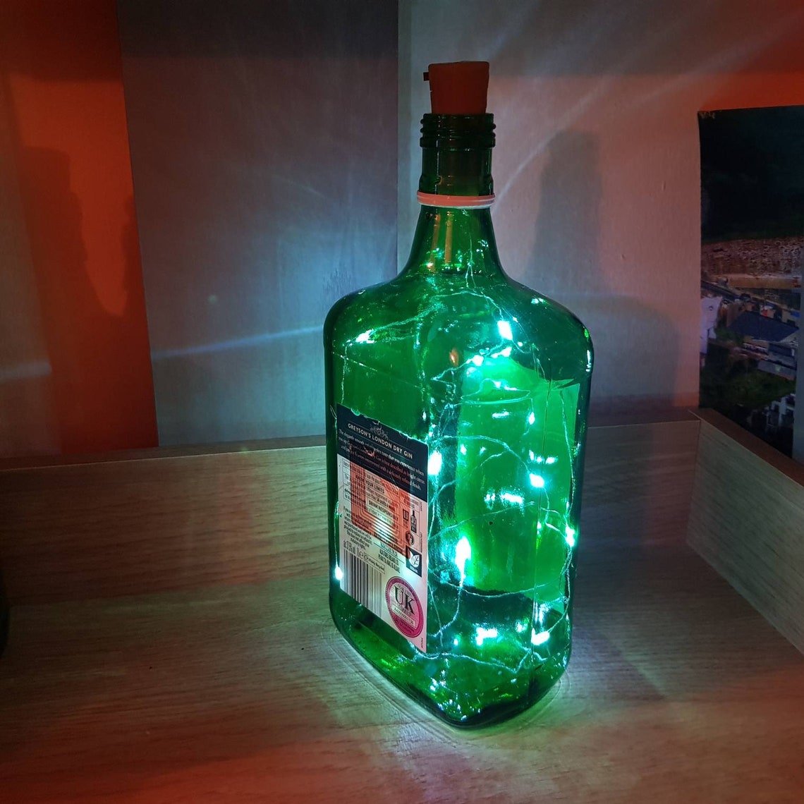 Upcycled Greyson's Gin Bottle Light: Green Home Bar Decor - Etsy UK