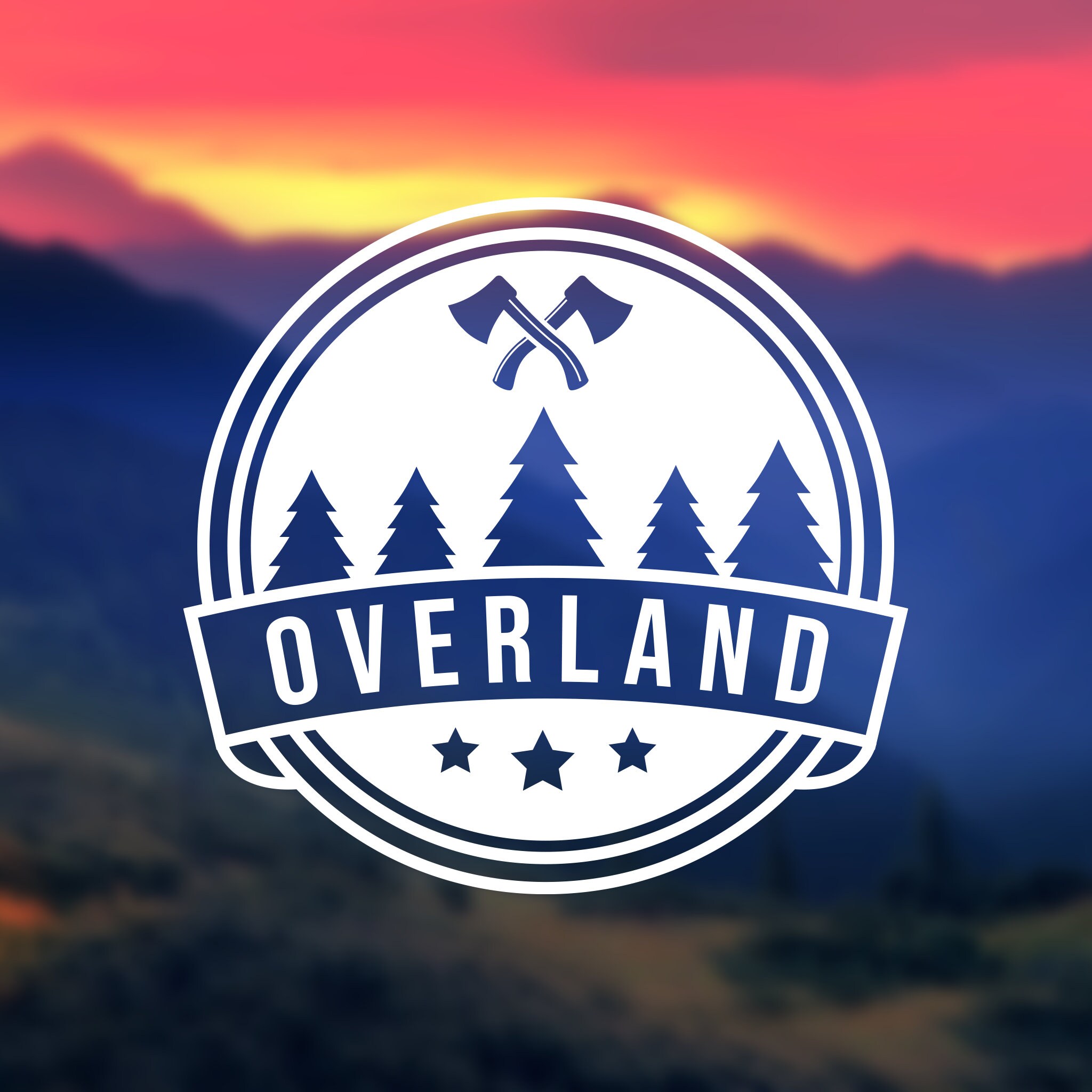 Vinyl Overland Decal Adventure Outdoors Axes Trees Circular Minimal ...