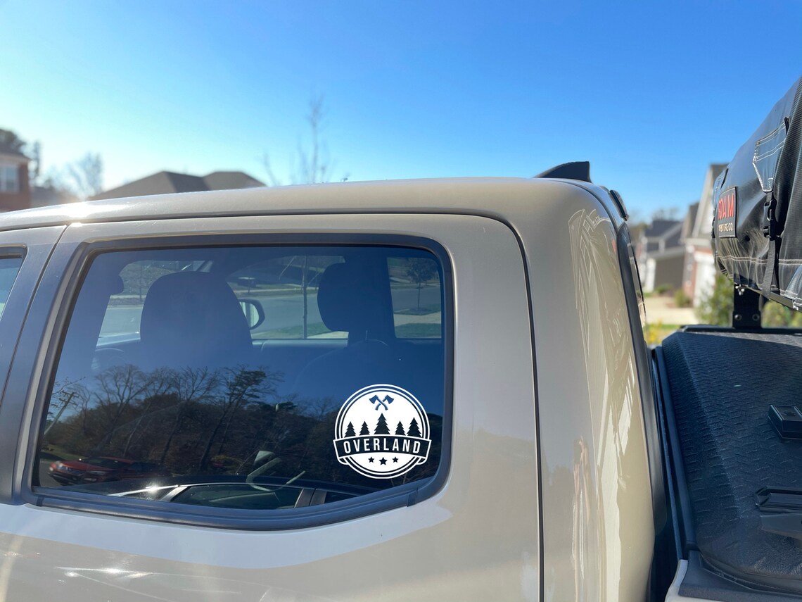 Vinyl Overland Decal Adventure Outdoors Axes Trees Circular Minimal ...