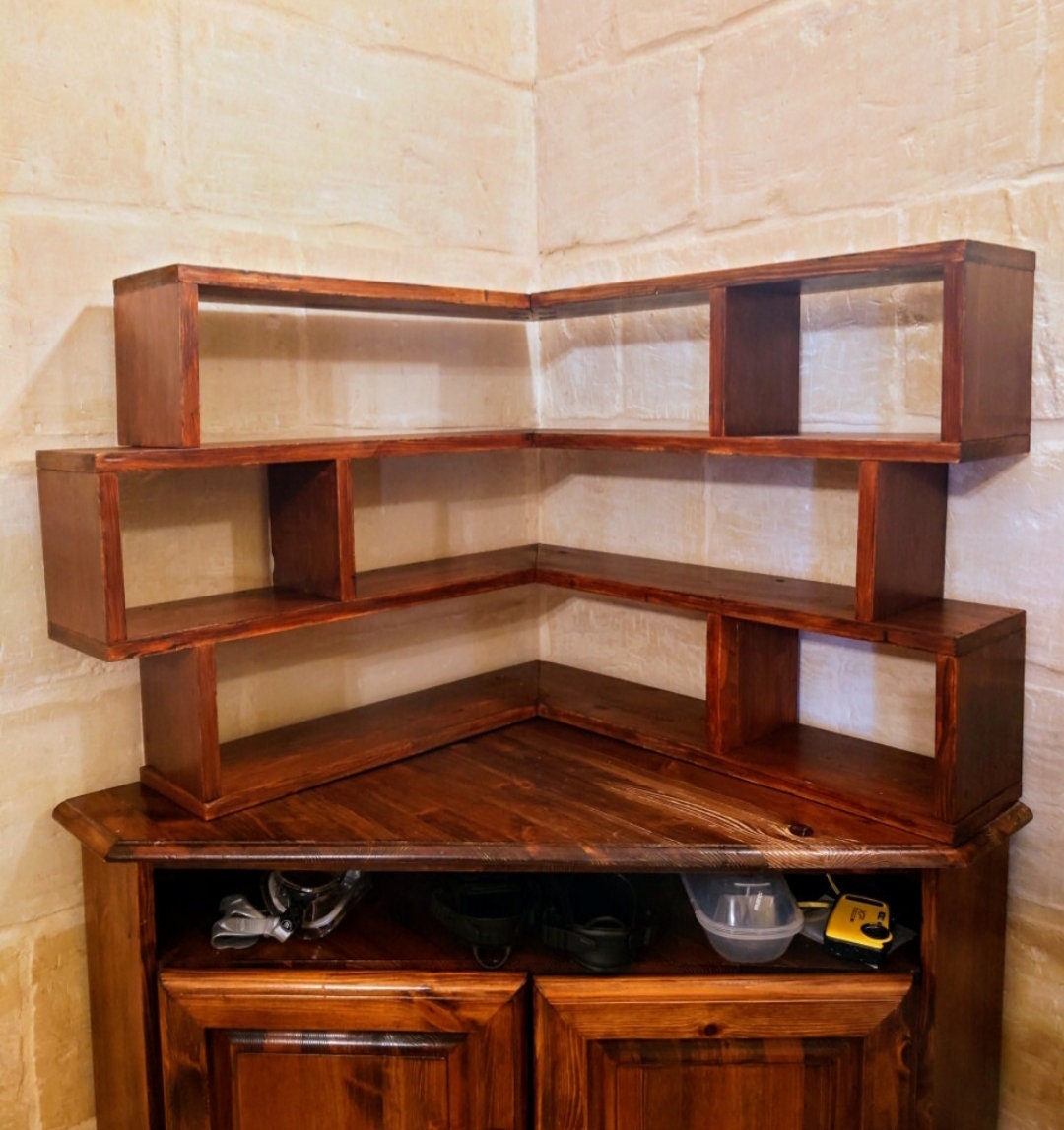 Handcrafted Wooden Corner Shelf, Vintage-inspired Rustic Corner ...