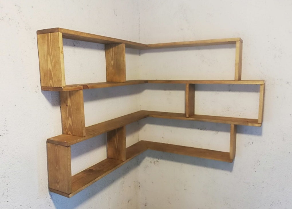 Handcrafted Wooden Corner Shelf, Vintage-inspired Rustic Corner Bookcase, Elegant Storage and ...
