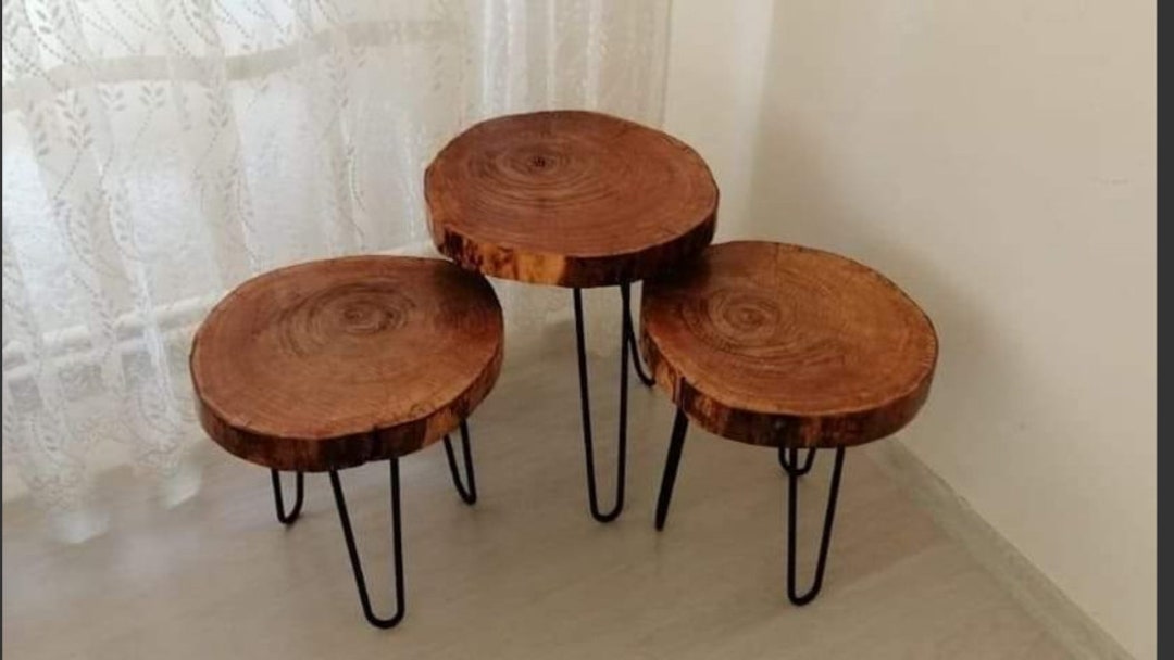 Mesas rústicas, Mesa de Centro Triple anidada de castaño con Patas de ...