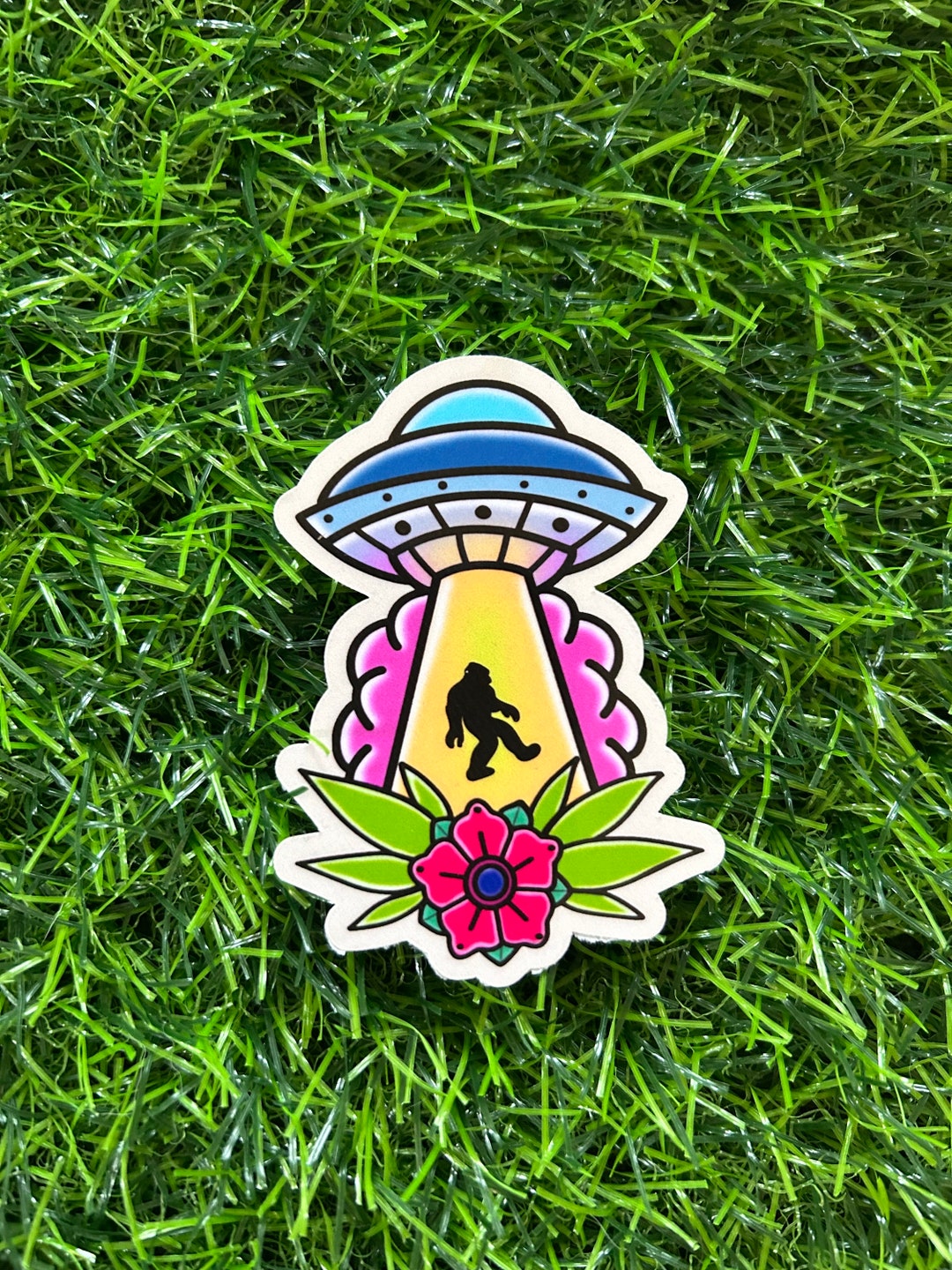 Alien and Sasquatch Sticker, Tattoo Style , Vinyl Sticker - Etsy