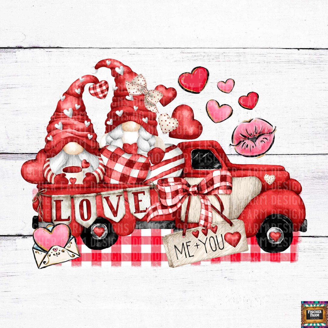 Valentines Gnomes, Gnome, Valentines Day, Truck, Valentine, Love, Plaid ...