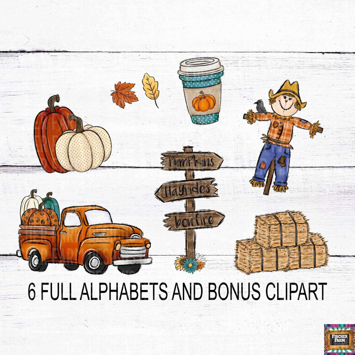 Fall Doodle Letters Clip Art, Pumpkins, Customize Name, Leopard, Leaves ...